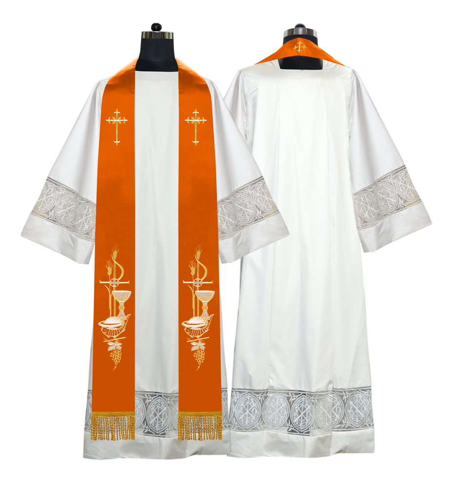 Liturgical Pastor Stole with Beautiful Pax and Chalice Embroidery ...